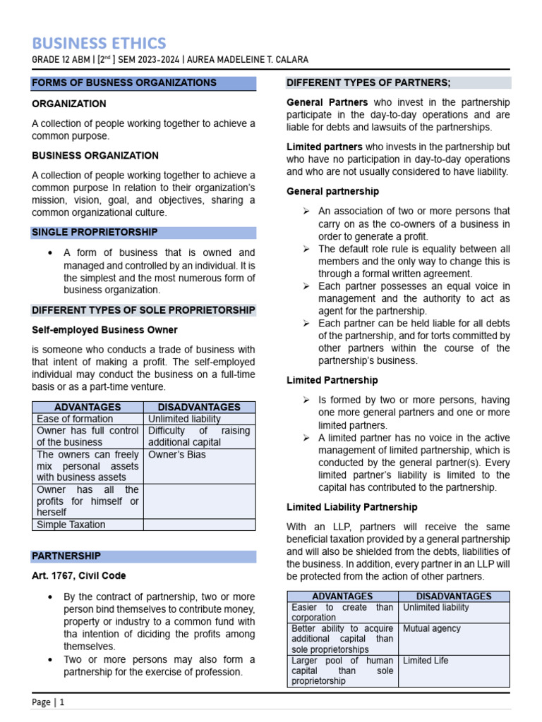 Bus Ethics 3rd4th QTR | PDF | Partnership | Business Ethics