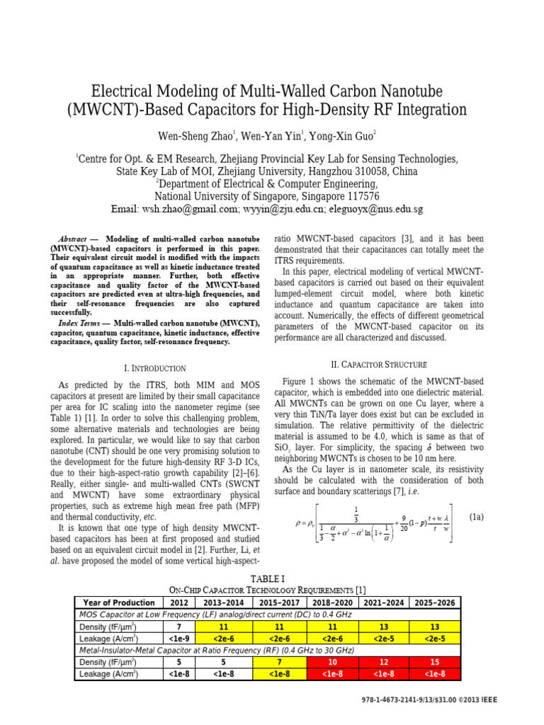 Modeling MWCNT Capacitors for RF Applications | PDF | Carbon Nanotube ...
