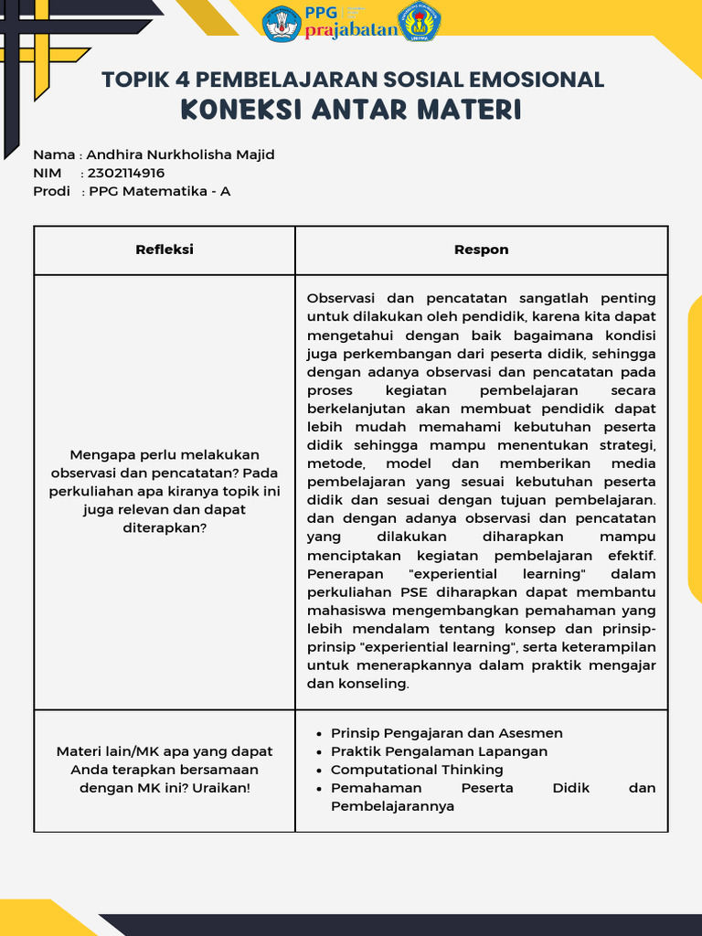 Topik 4 Koneksi Antar Materi PSE - Andhira NM - 2302114916 | PDF