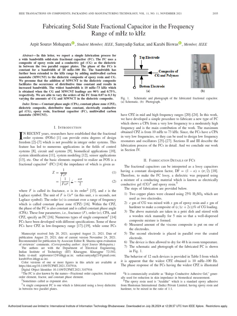 Fabricating Solid State Fractional Capacitor In The Frequency Range Of Mhz To Khz Pdf