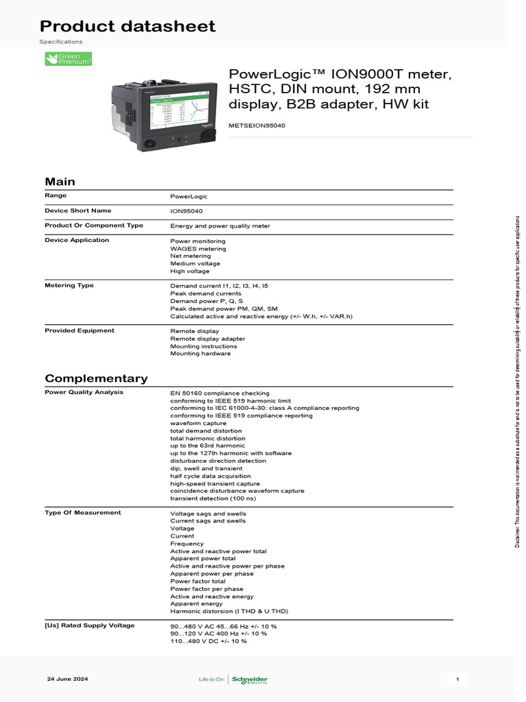Schneider Electric - PowerLogic-ION9000 - METSEION95040 | PDF ...
