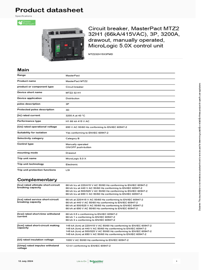 Schneider Electric - MasterPact-MTZ - MTZ232H15X3PMD | PDF | Ac Power ...