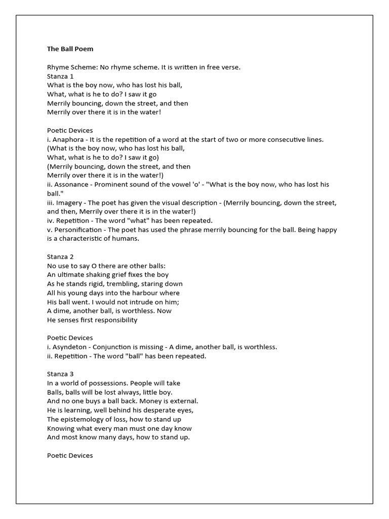 POetic Devices (The Ball Poem) | PDF | Language Arts & Discipline | Art