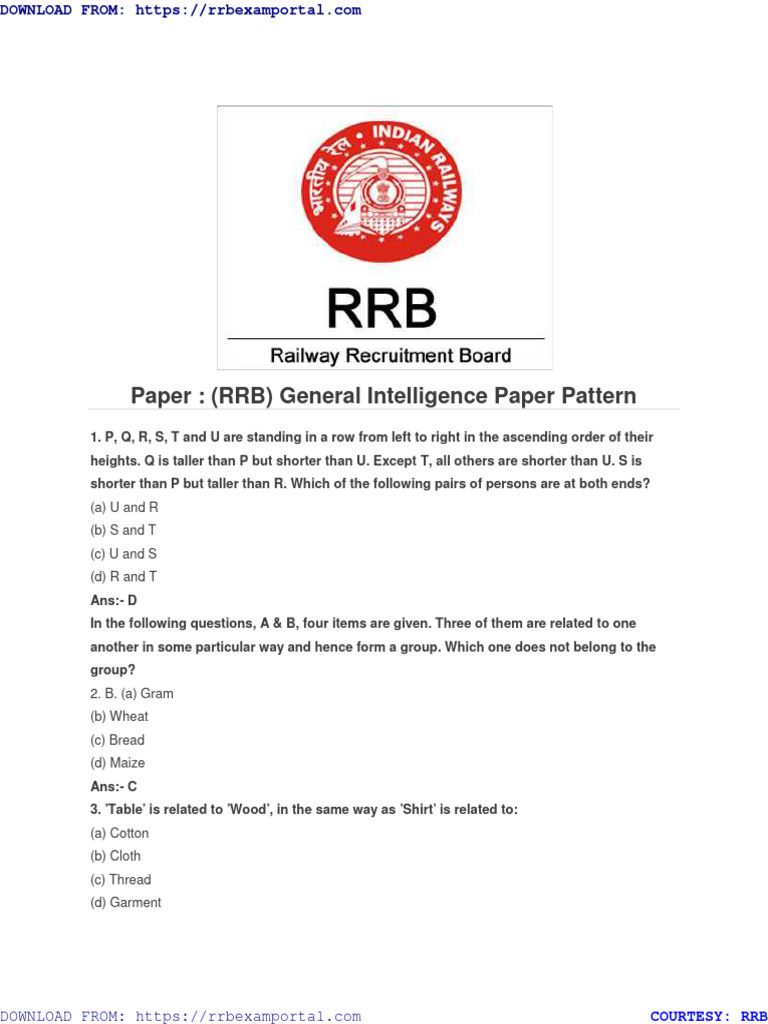 Papers RRB General Intelligence Paper Pattern | PDF