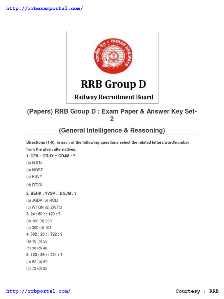 RRB Group D Reasoning Questions Set 2 | PDF | Teaching Methods & Materials