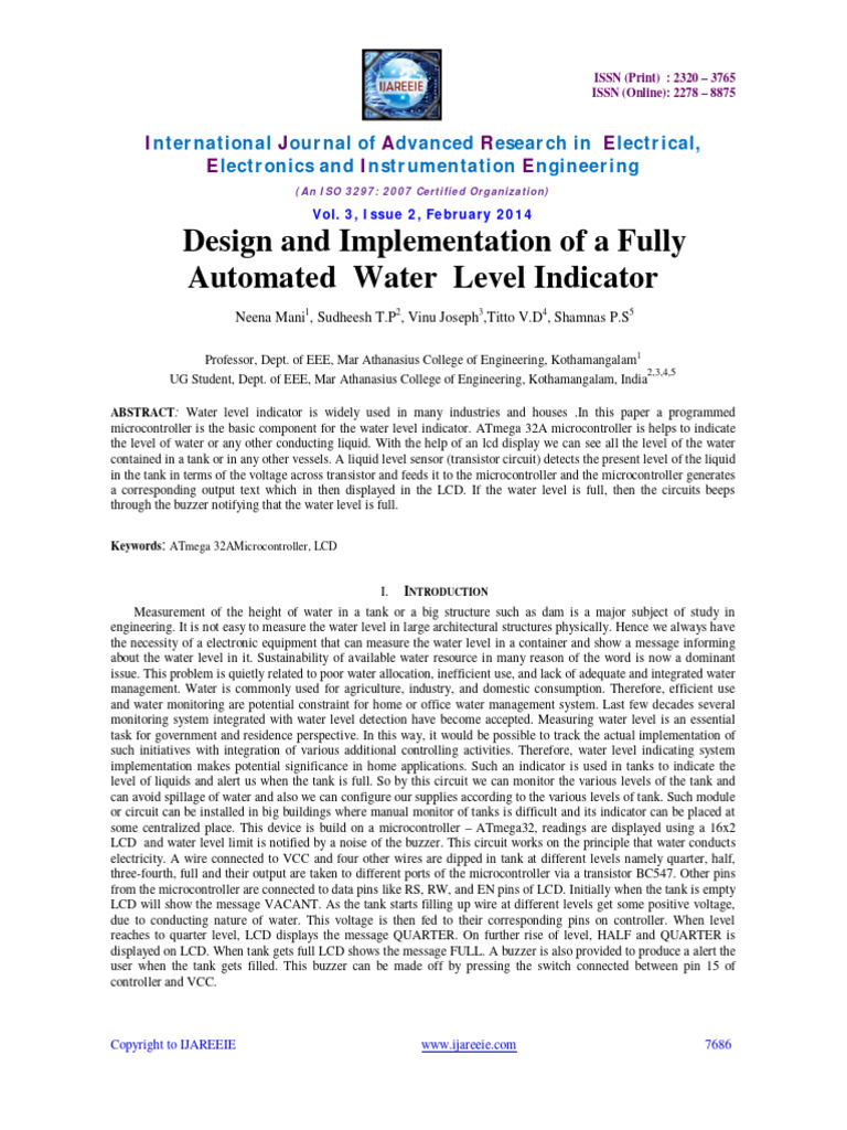Design and Implementation of A Fullyautomated Water Level Indicator | PDF | Liquid Crystal ...
