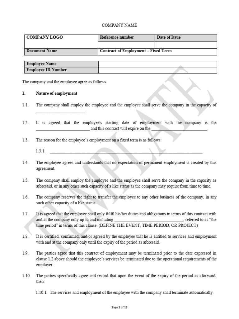 BCEA Contract - Fixed Term Contract | PDF | Overtime | Employment