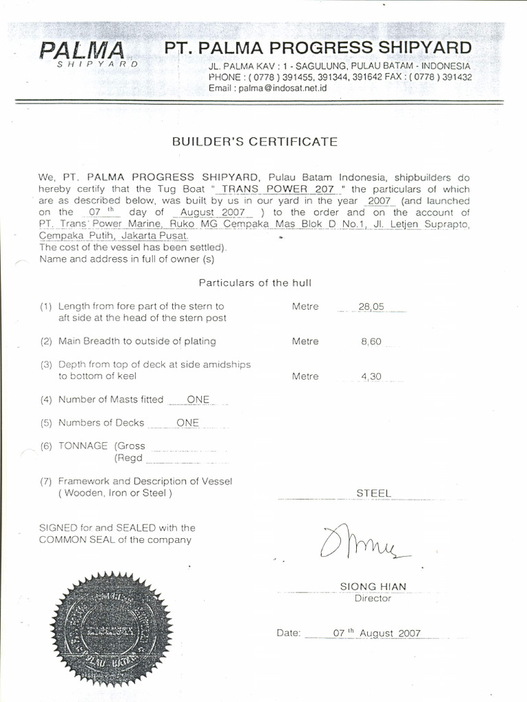 Builder Certf. TP 207, TP208, GT 309 | PDF