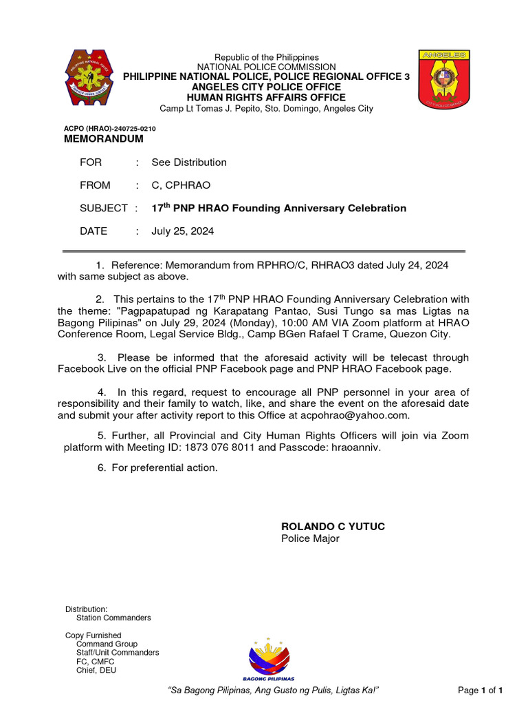 17th PNP HRAO Anniversary Event | PDF | Politics | Law