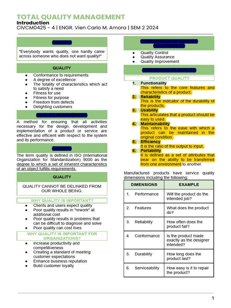 TQM-reviewer 1 | PDF | Quality (Business) | Quality Management