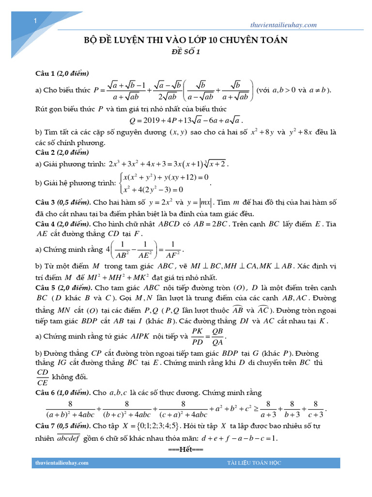 Bo de Luyen Thi Vao Lop 10 Chuyen Toan | PDF