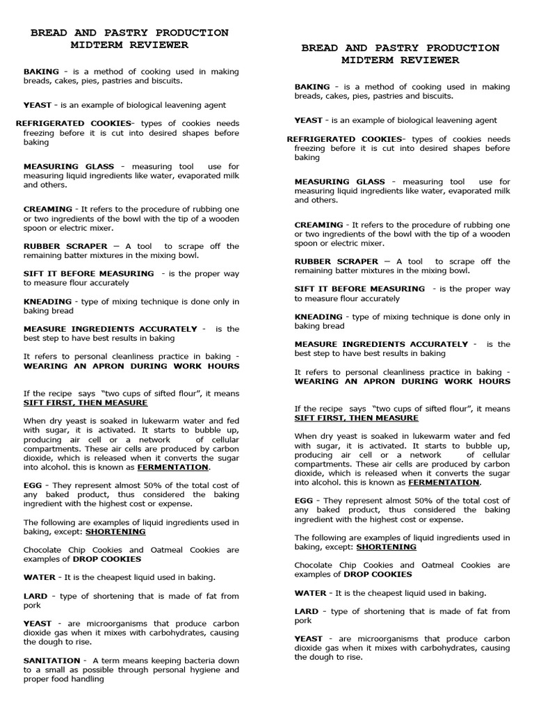 Handout Review Midterm | PDF | Breads | Baking Handout Review Midterm | PDF | Breads | Baking