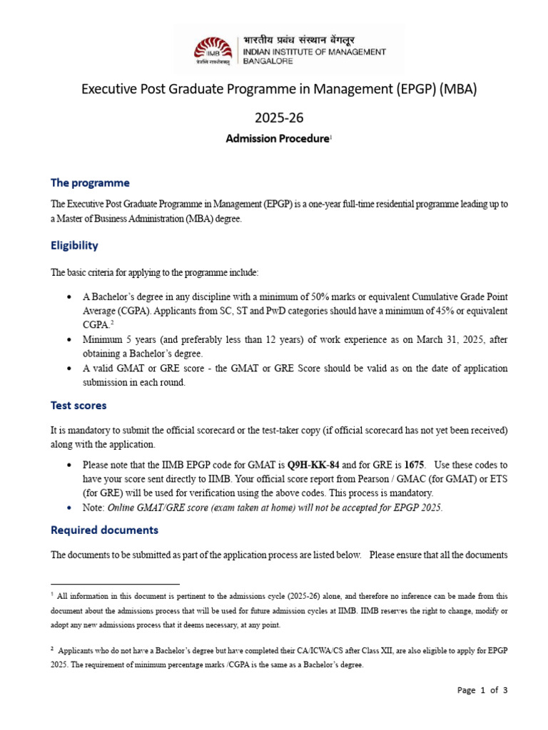 EPGP Admissions Process 2025 | PDF | Graduate Record Examinations | Graduate Management ...