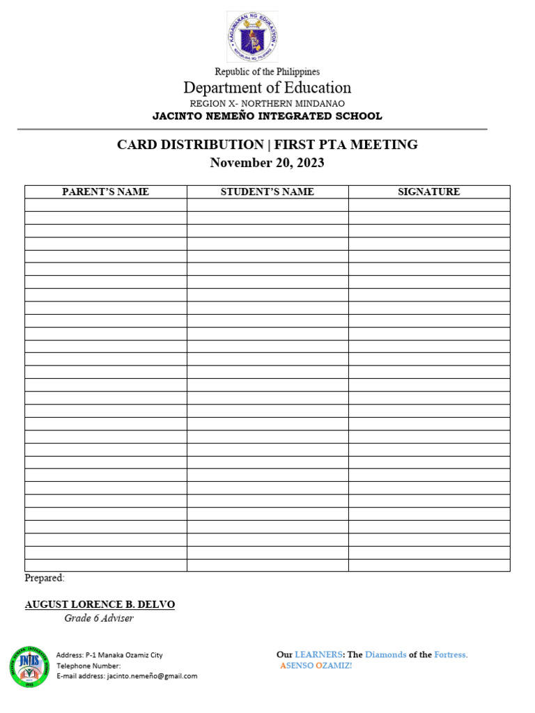 PTA Meeting - Attendance | PDF