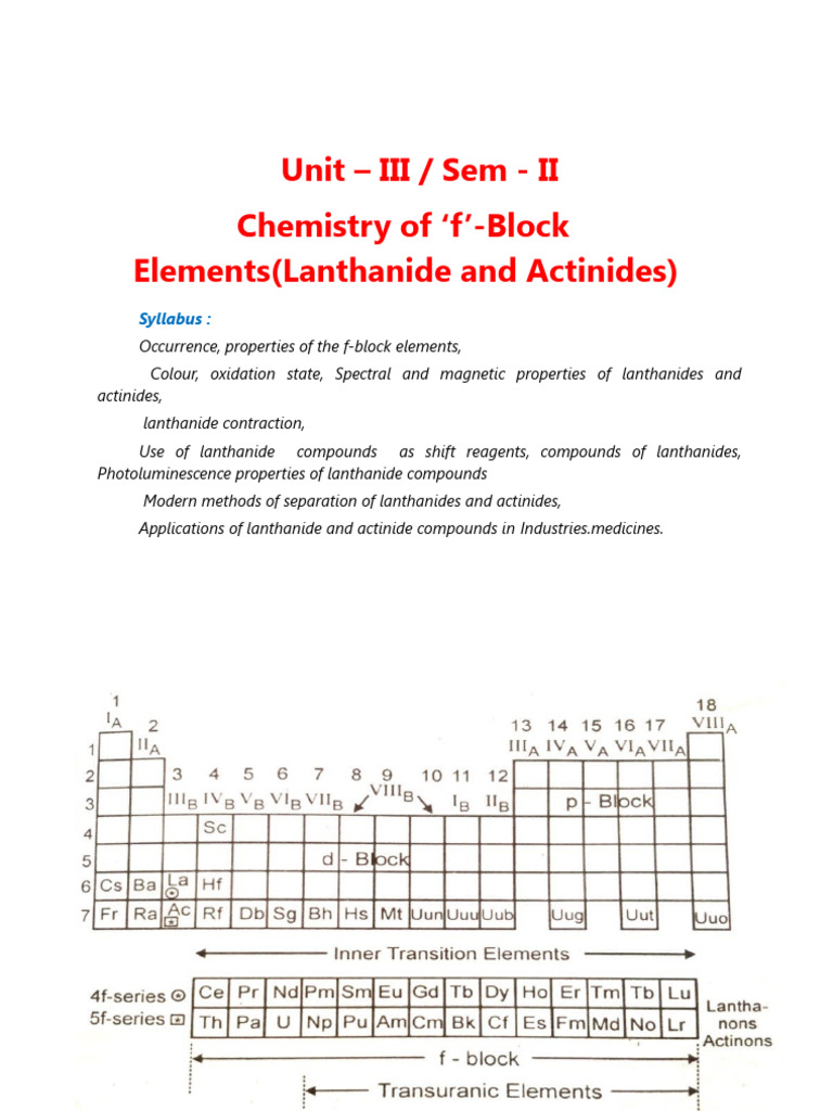 Unit III, F Block Element (Lanthanide Actinide) | PDF | Lanthanide ...