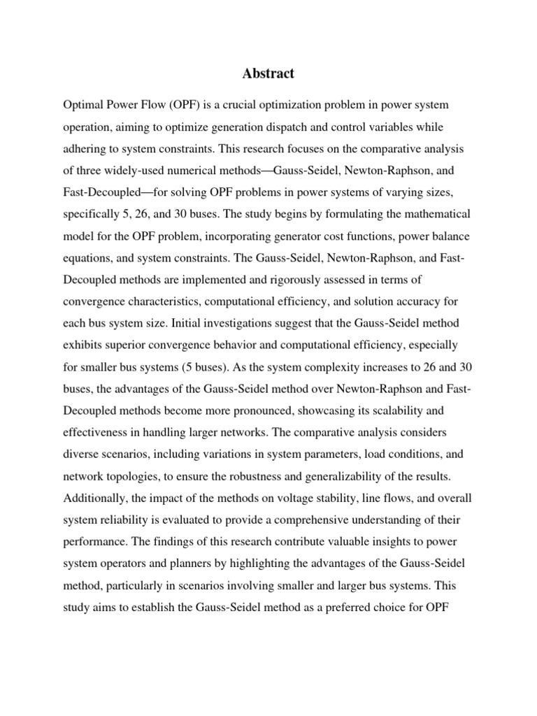A Comparative Analysis of Numerical Methods For Optimal Power Flow in Varying Bus Systems | PDF ...
