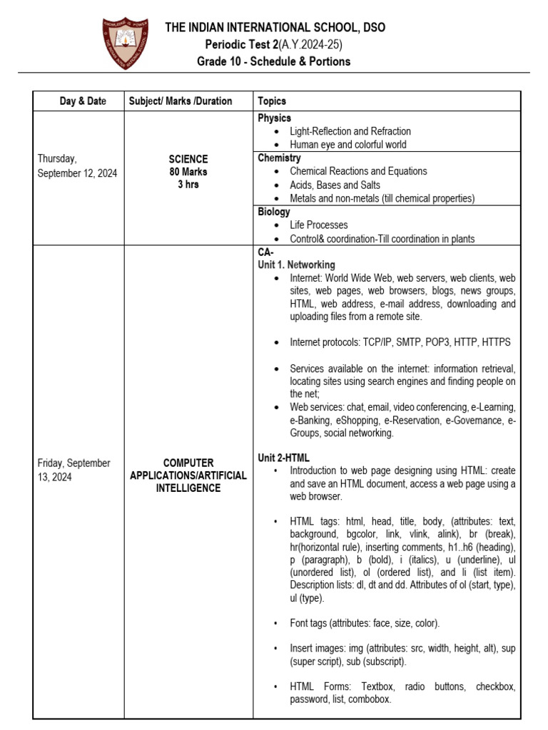 Grade 10 Periodic Test 2 Schedule 2024 | PDF | World Wide Web ...