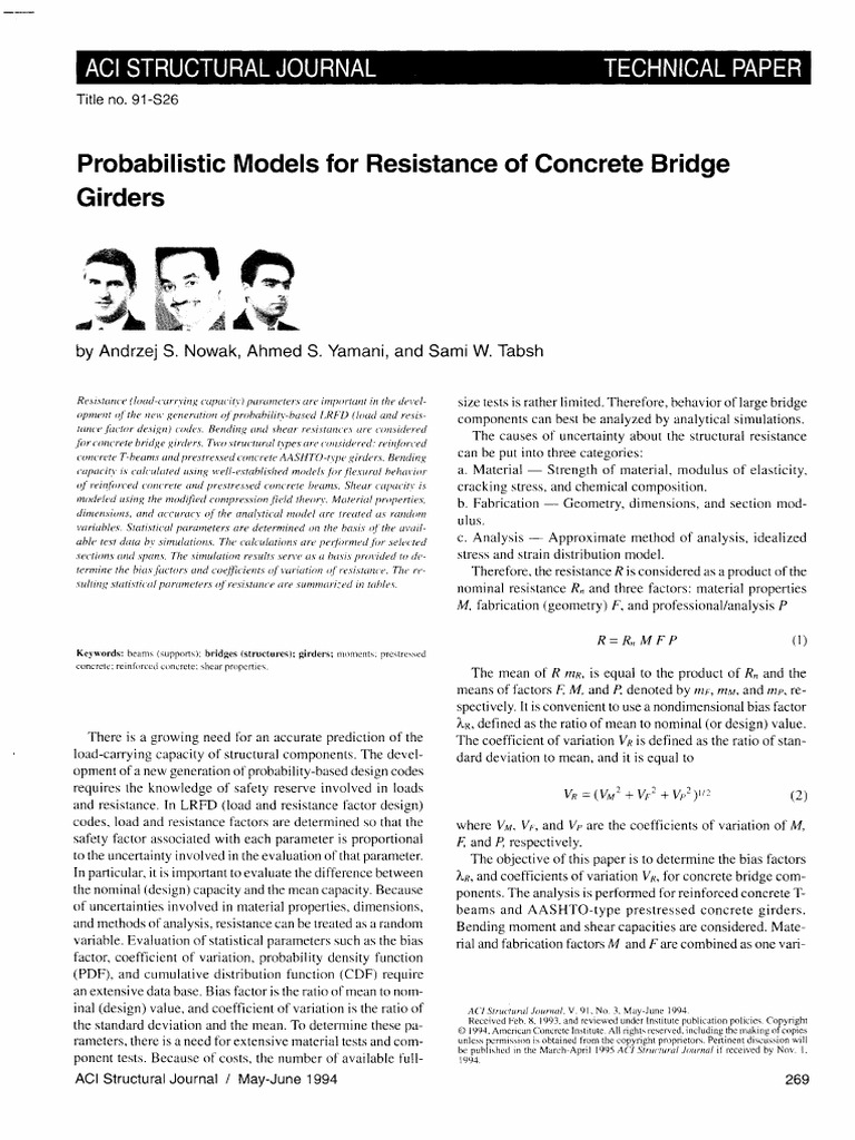 Probabilistic Models For Resistance of Concrete Bridge Girders | PDF ...