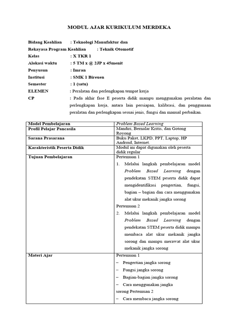 Modul Ajar X TKR TSM | PDF | Karier & Perkembangan