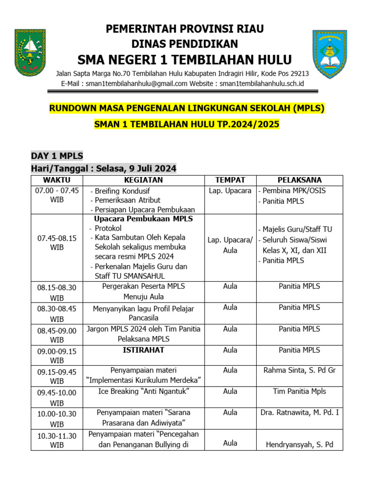 Rundown MPLS SMAN 1 Tembilahan Hulu 2024 | PDF