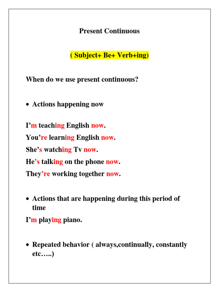 Present Continuous | PDF | English Language | Syntax