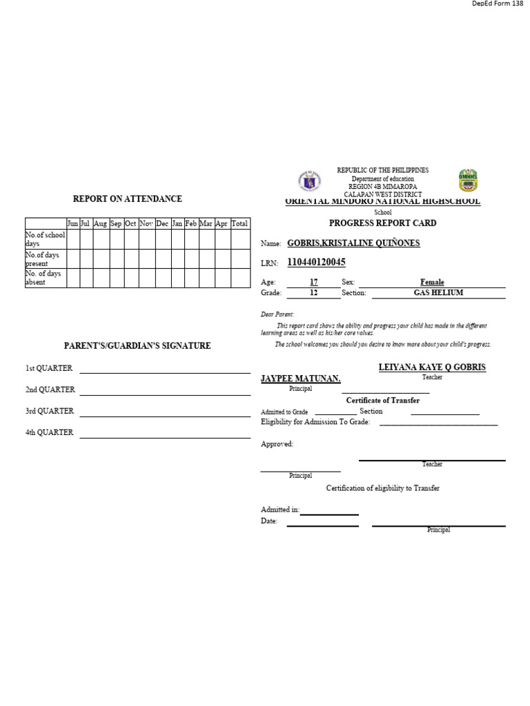 How To Make Report Card Example. | PDF | Behavioural Sciences
