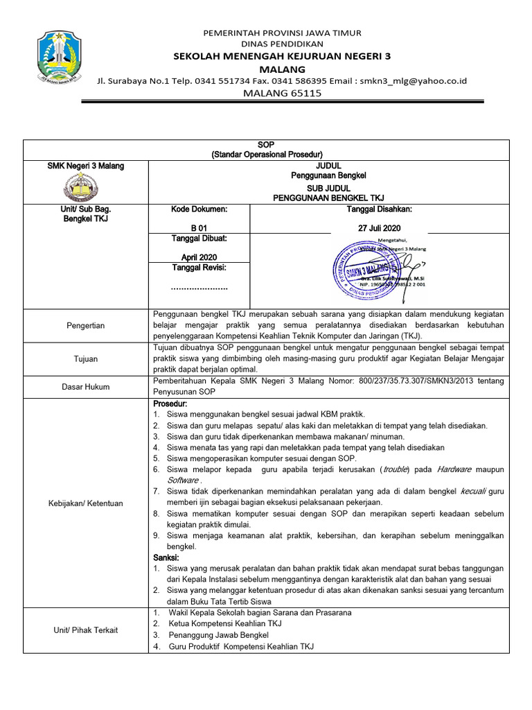 A. SOP TKJ - Penggunaan Bengkel f4 | PDF