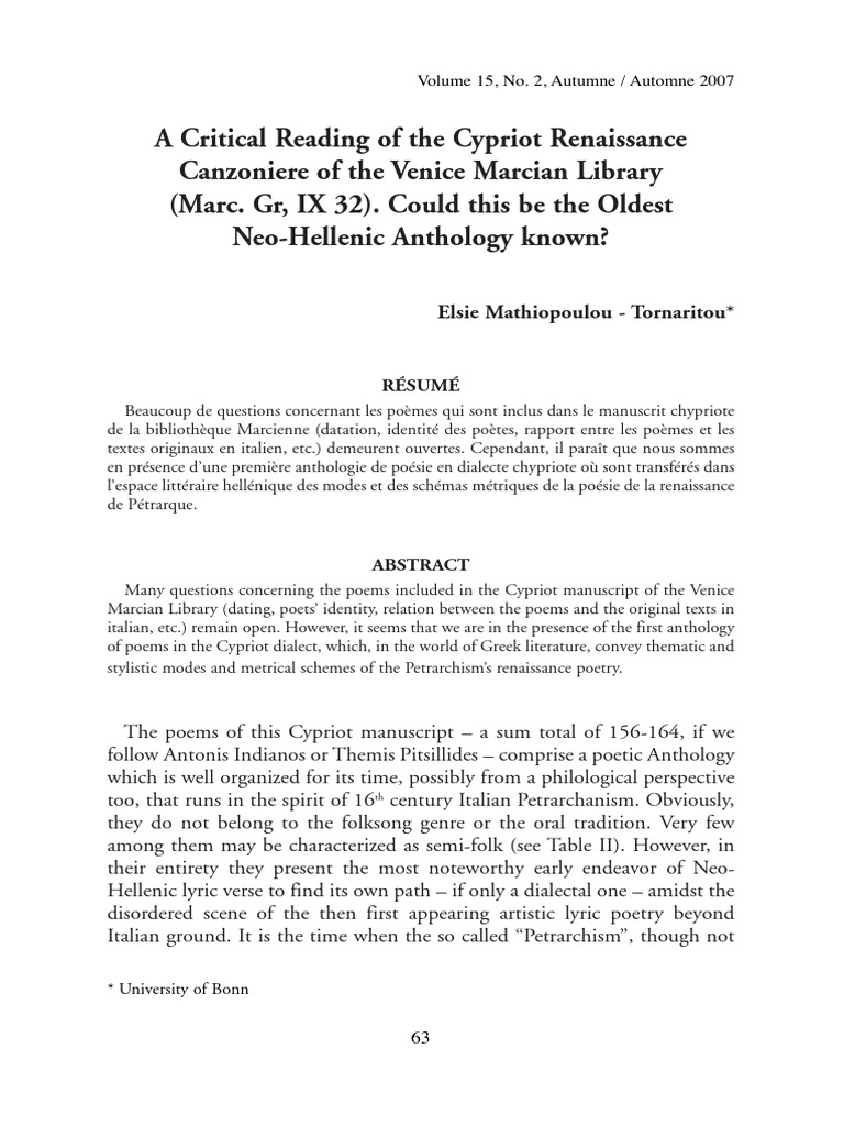 Cypriot Renaissance Poetry Analysis | PDF | Poetry | Sonnets