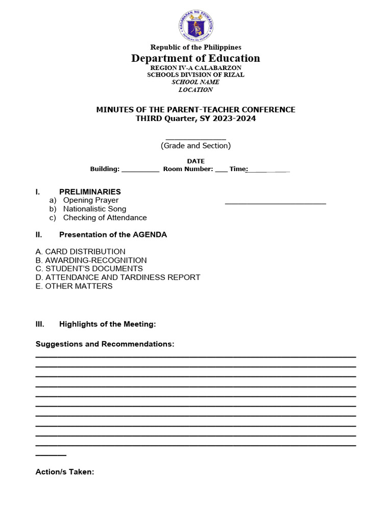 PTC - Minutes and Attendance TemplatE | PDF