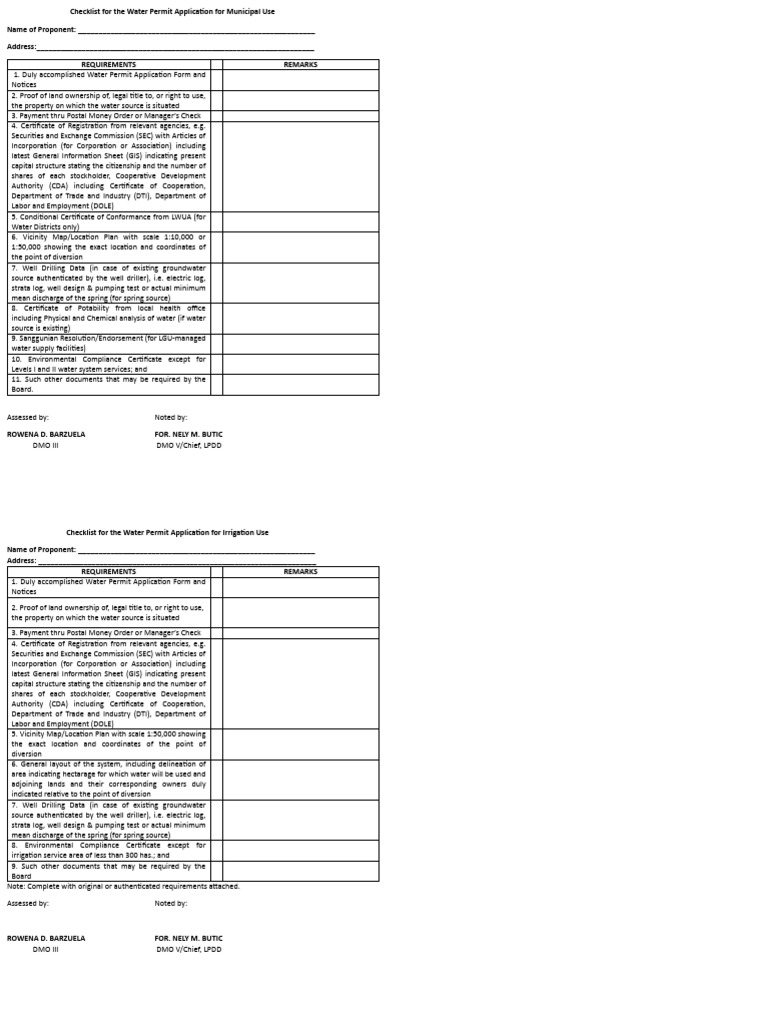 Checklist For The Water Permit Applications | PDF | U.S. Securities And ...
