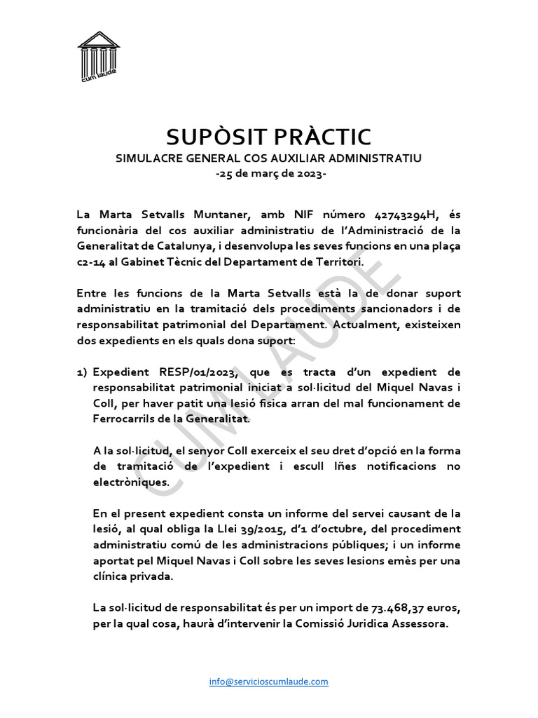 2.a.-Supòsit Pràctic SIMULACRE GENERAL - Dia 25-3-2023 | PDF