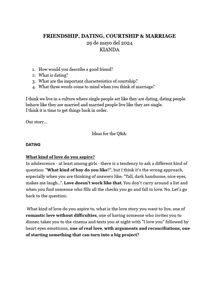 Friendship, Dating, Courtship & Marriage | PDF | Love | Courtship