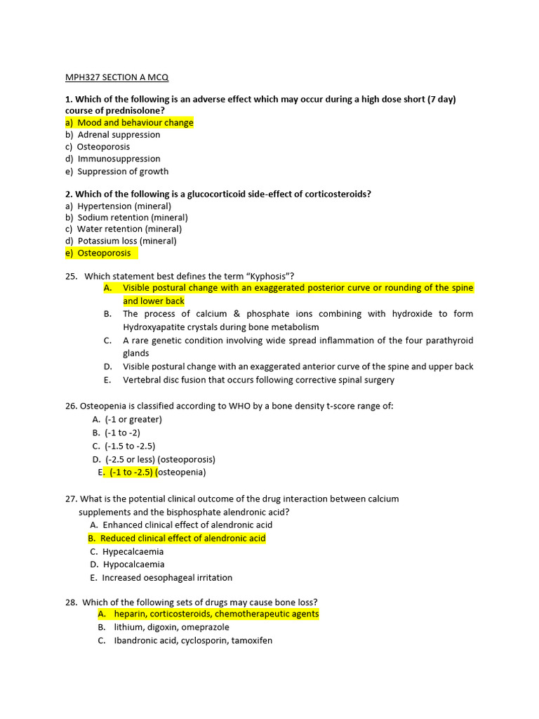 327 MCQ Questions | PDF | Cortisol | Hormone