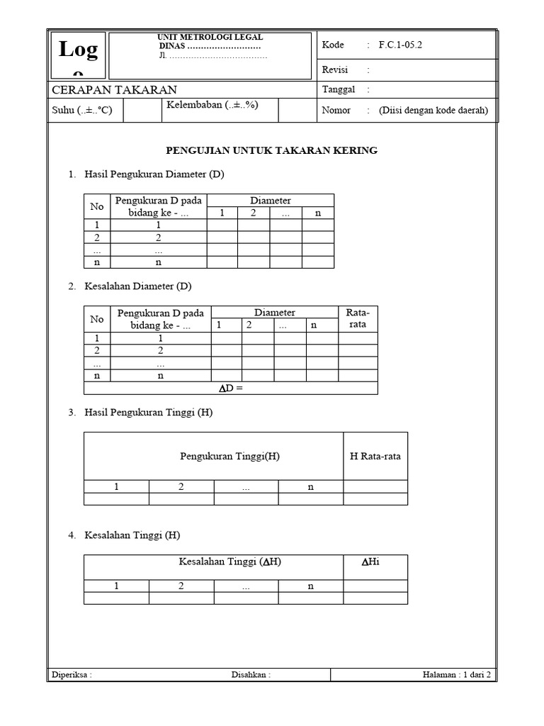 F.C.1-05.2 Formulir Cerapan Takaran | PDF