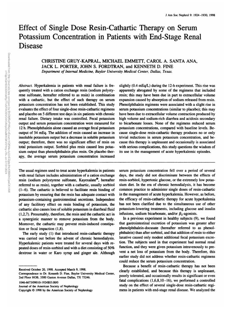 Effect of Single Dose Resin Cathartic Therapy On.19 | PDF | Medical ...