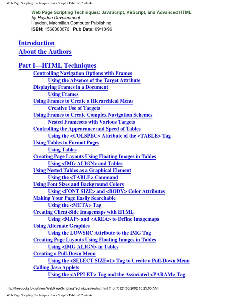 Web Page Scripting Techniques Javascript VBScript and Advanced HTML ...