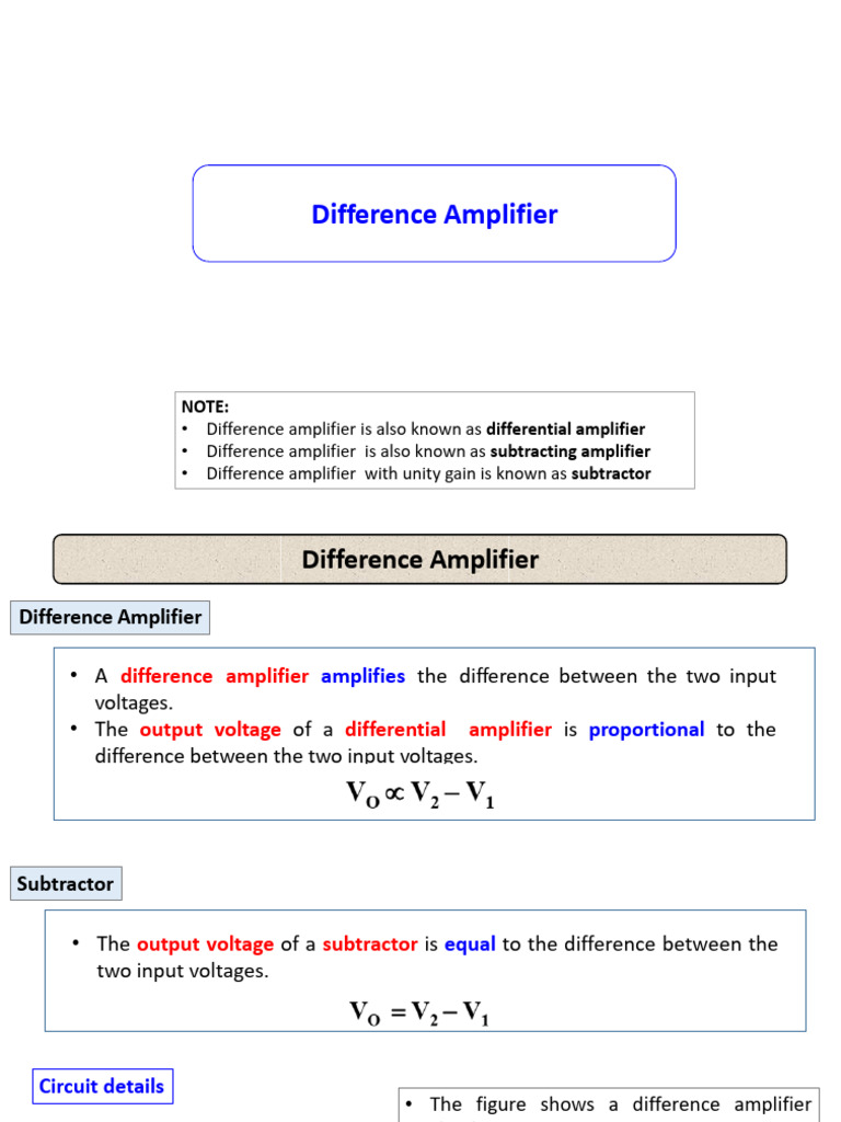 Unit-III Difference Amplifier | PDF | Amplifier | Operational Amplifier