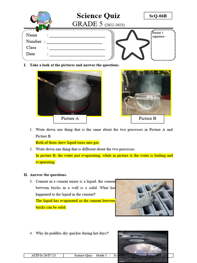 ScQ-06B - Answer Key | PDF | Evaporation | Water