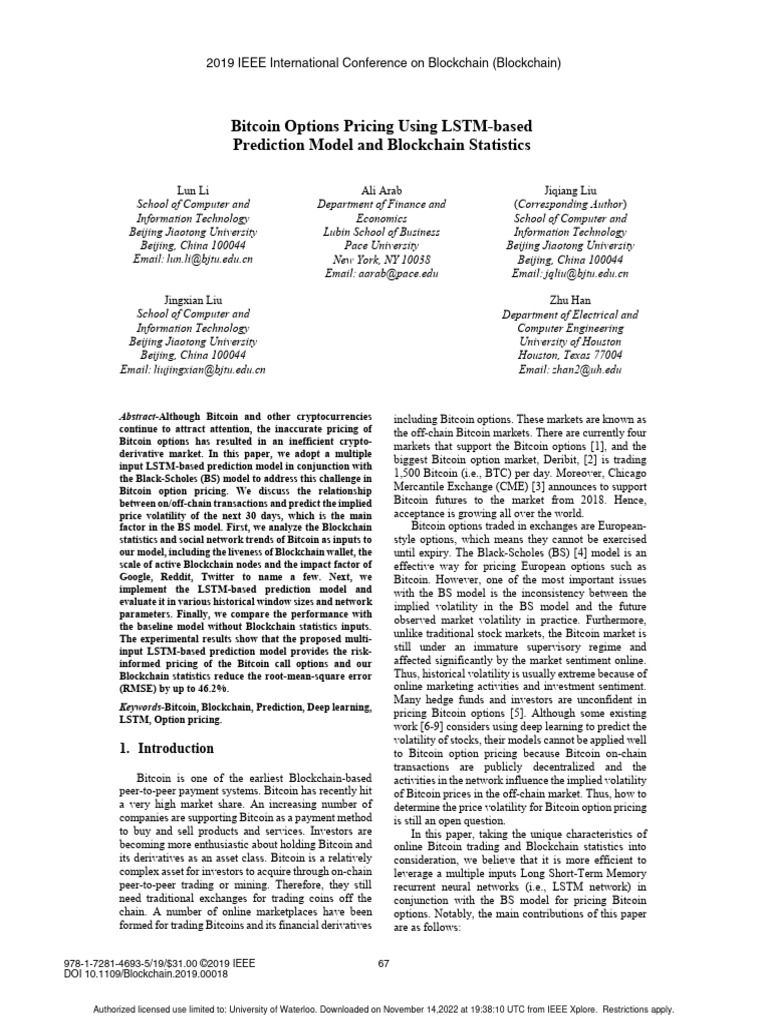 Li Bitcoin Options Pricing Using LSTM-Based Prediction Model and ...