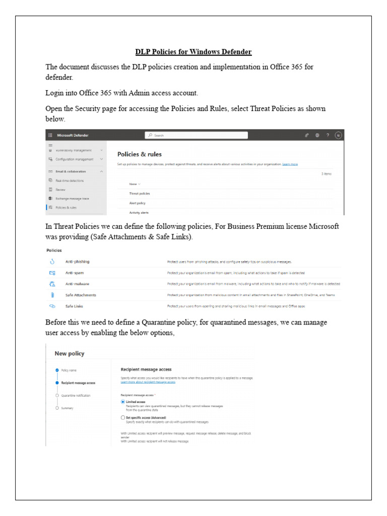 DLP Policies For Windows Defender | PDF
