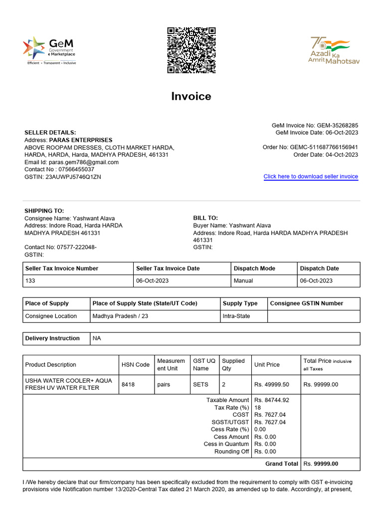 eVNnQlJzNGNjbXlNekkwNGQ5WS91dz09 Invoice | PDF | Invoice | Taxes