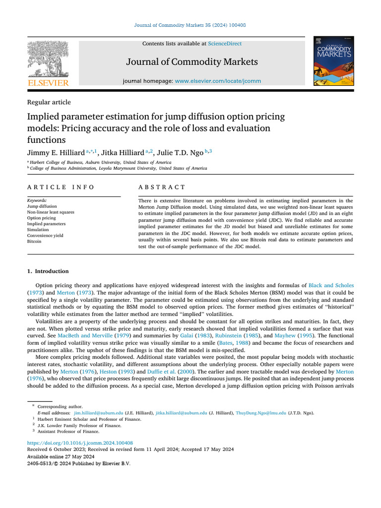 Implied Parameter Estimation For Jump Diffusion Option Pricing | PDF | Estimator | Errors And ...
