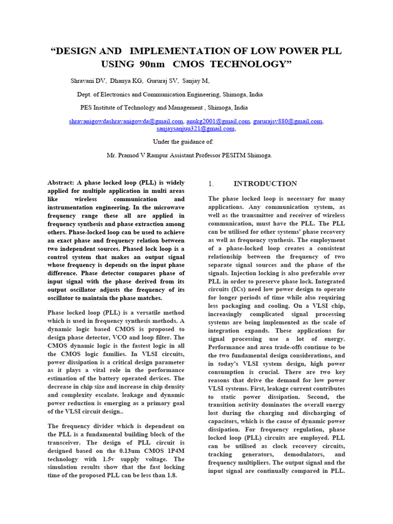 DESIGN AND IMPLEMENTATION OF LOW POWER PLL USING 90nm CMOS TECHNOLOGY-1 | PDF | Detector (Radio ...