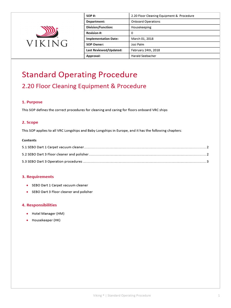 VRC SOP 2.20 - Housekeeping - Floor Cleaning Procedures | PDF | Vacuum ...