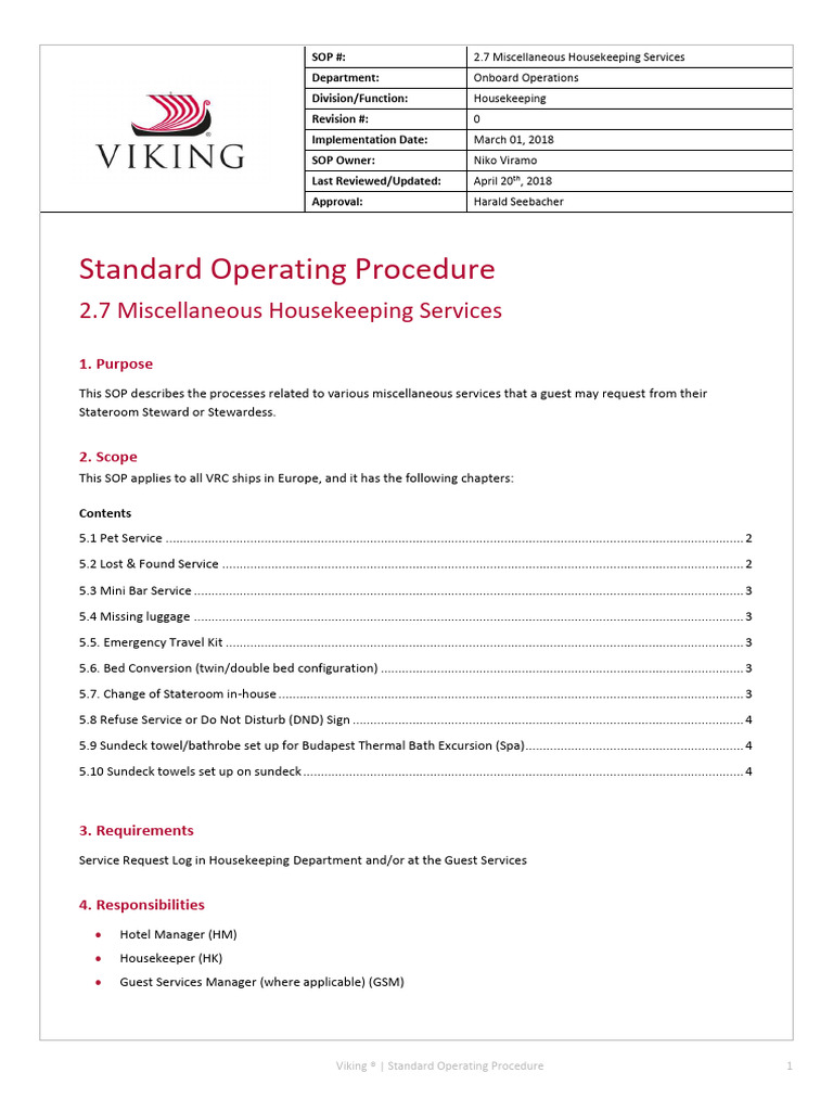 VRC SOP 2.7 - Housekeeping - Miscellaneous Housekeeping Services - DONE ...