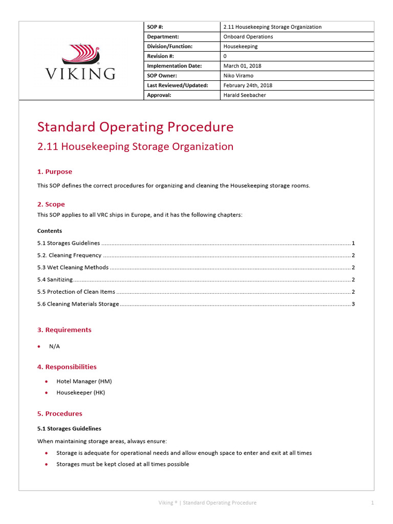 VRC SOP 2.11 - Housekeeping Storage Organization | PDF | Housekeeping ...