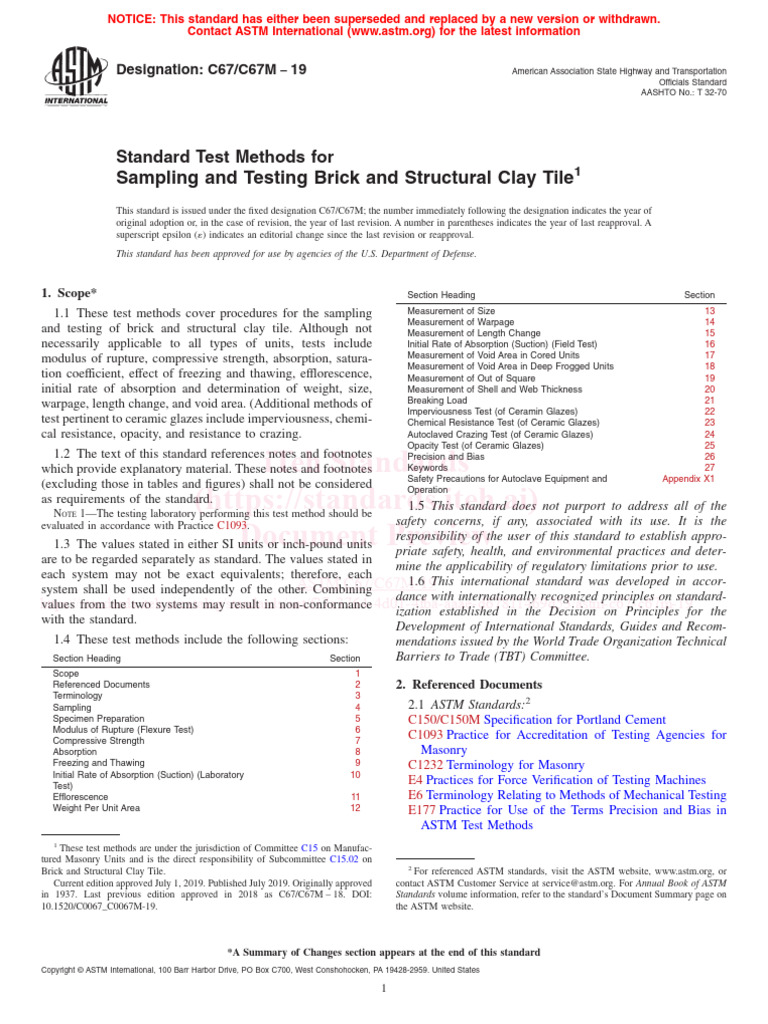 Brick Test Procedure - ASTM C67 C67M 19 | PDF | Brick | Fracture