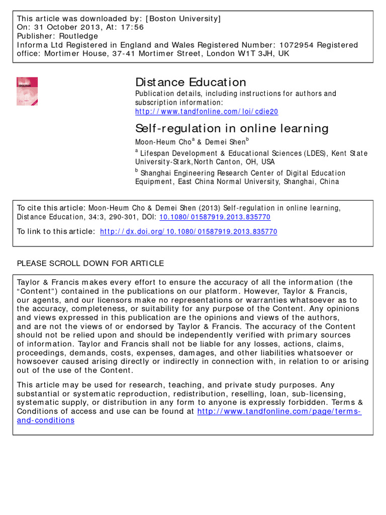 Self-Regulation in Online Learning | PDF | Self Efficacy | Educational ...