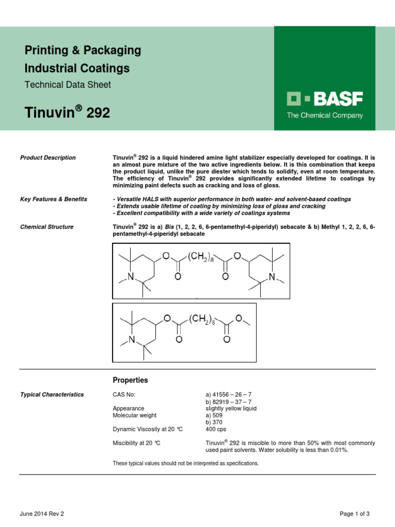 Tinuvin 292: Printing & Packaging Industrial Coatings | PDF | Paint | Coating