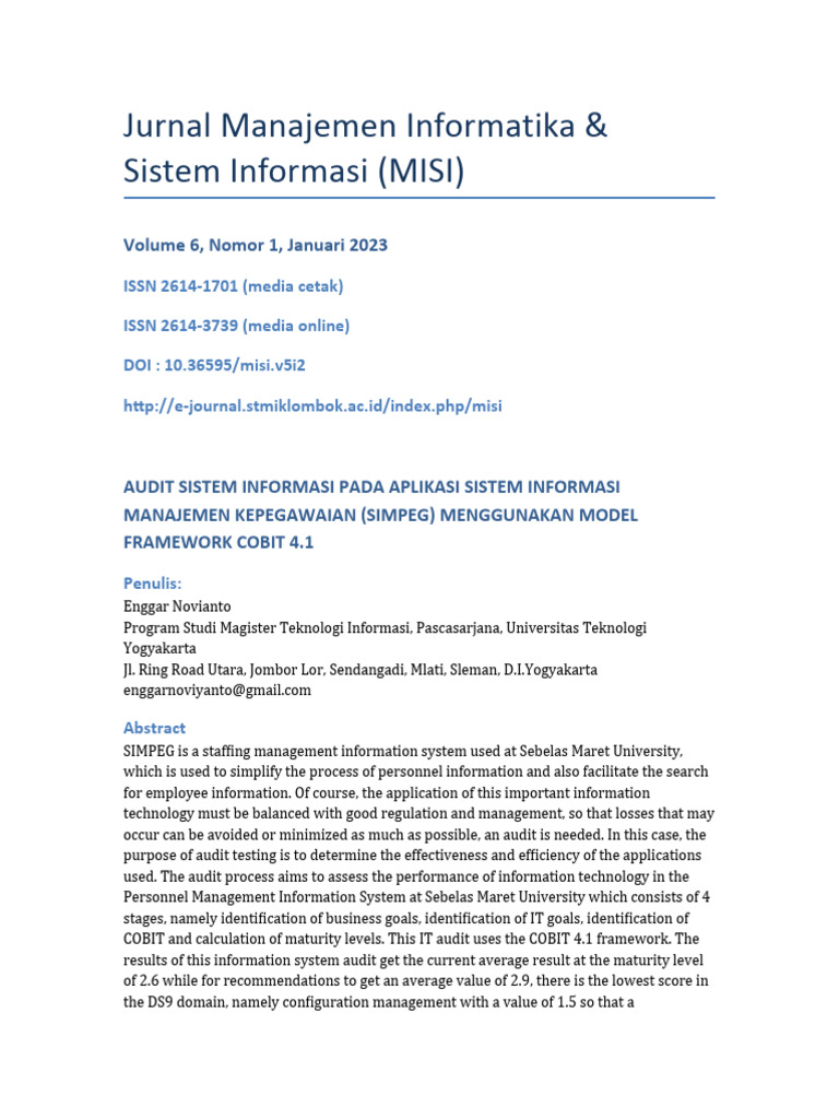 Jurnal Manajemen Informatika Dan Sistem Informasi | PDF | Bisnis